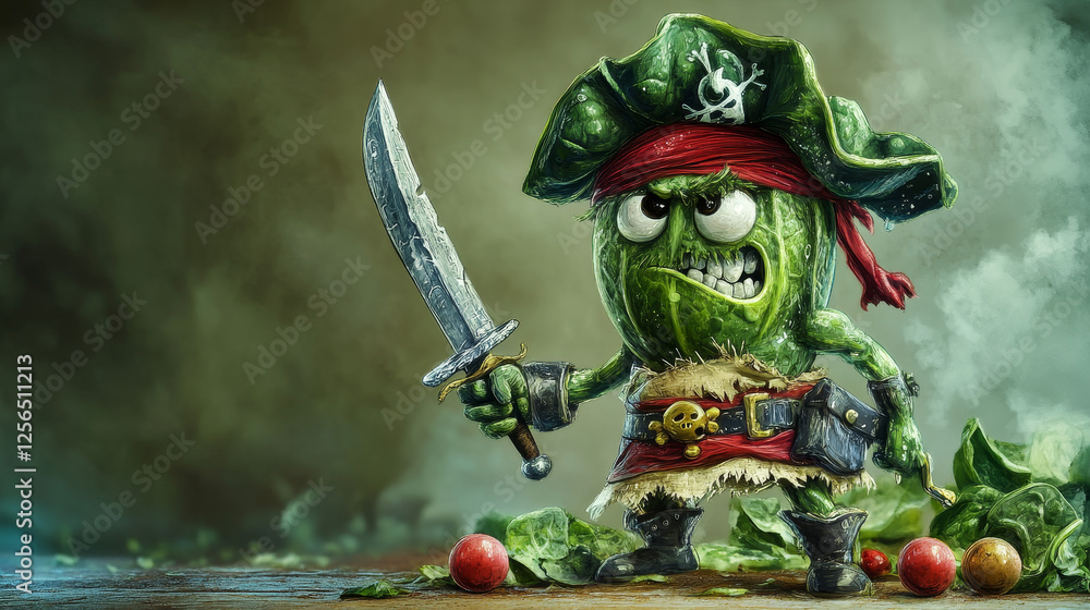 Ilustración de Stock Pirate emoticon green spinach leaves isolated ...