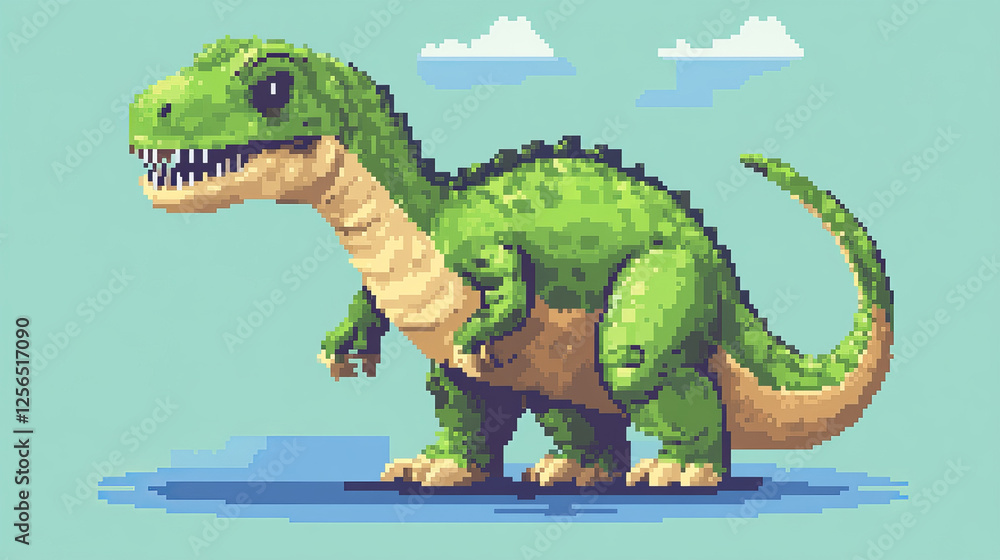 Pixel dinosaur characters. 8 bit pixel art game dino animals ...