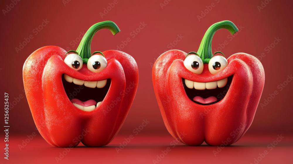 Red bell pepper vegetable character with or without faces and hands for ...
