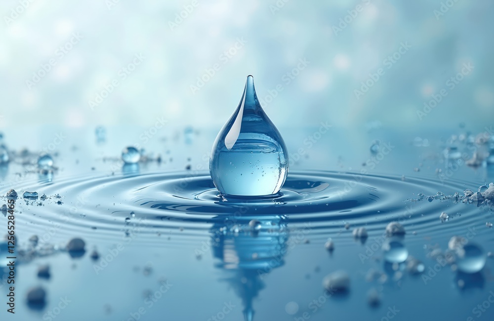 Water droplet embodies freshness against calming backdrop. Clear aqua ...