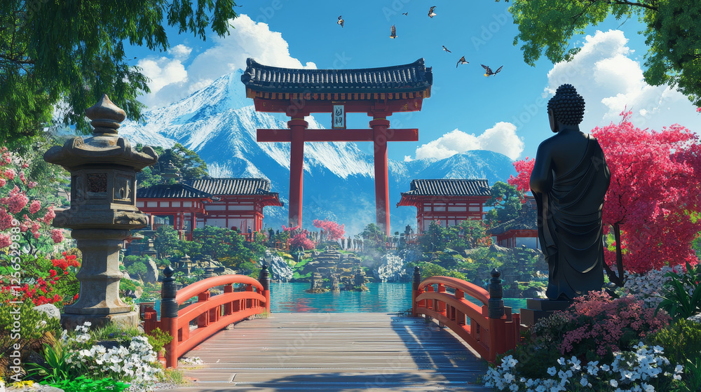 Japan tradition, culture and travel landmark icons. Vector signs of ...