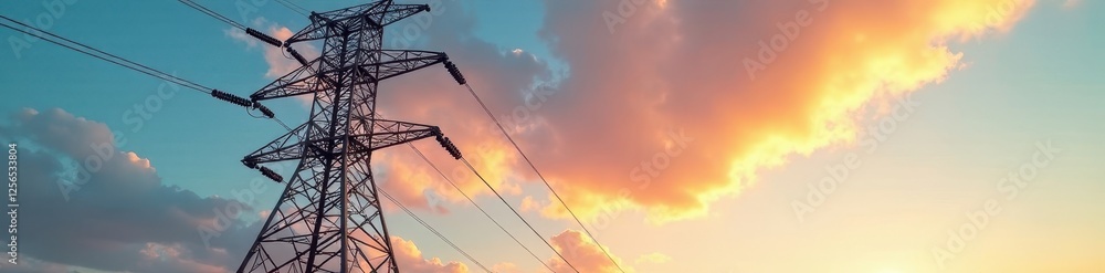 Tall metal structure with insulators, carrying high voltage power lines ...