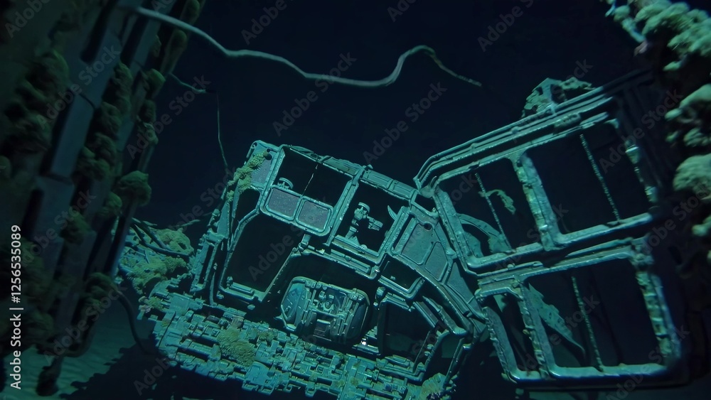 Showing the decaying remains of a submerged military vehicle lying on ...