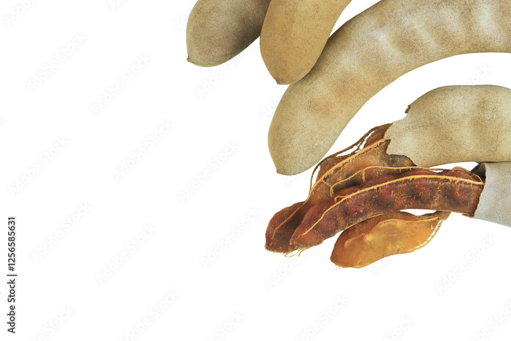 Cutout sour tamarind on white background. The variety with a sour taste ...
