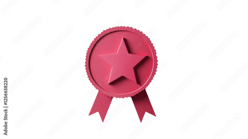 Pink cockade with star and ribbons representing quality and achievement ...