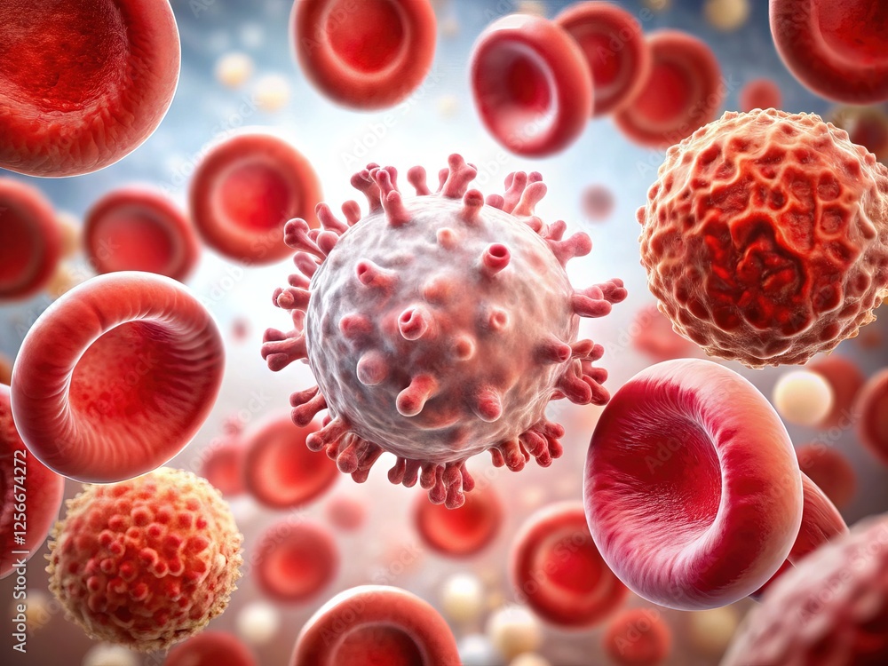 Blood smear leukemia white blood cells blast Stock Illustration | Adobe ...