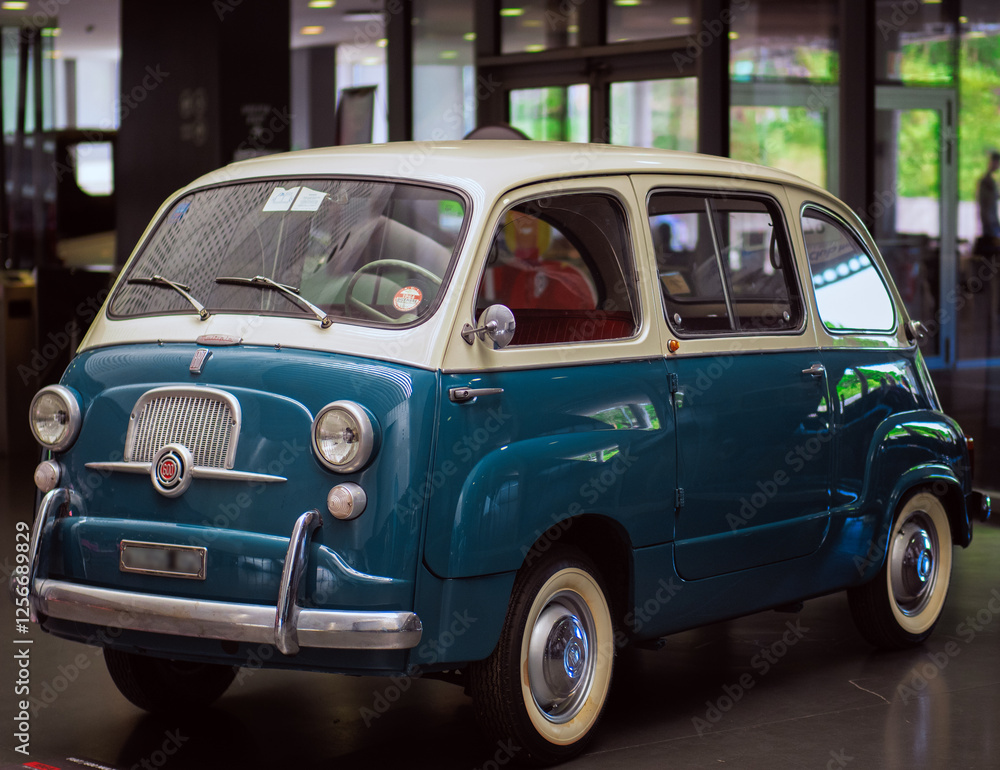 FIAT 600 Multipla, two-tone vintage car produced from 1956 to 1967 ...