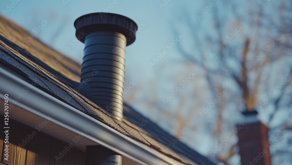 Rooftop Vent and Gutter Detail: Close-up of a modern home's roofline ...