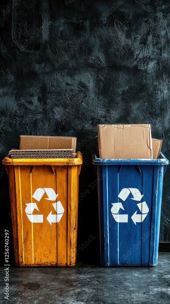 Three colorful trash bins with arrows indicating recycling composting ...