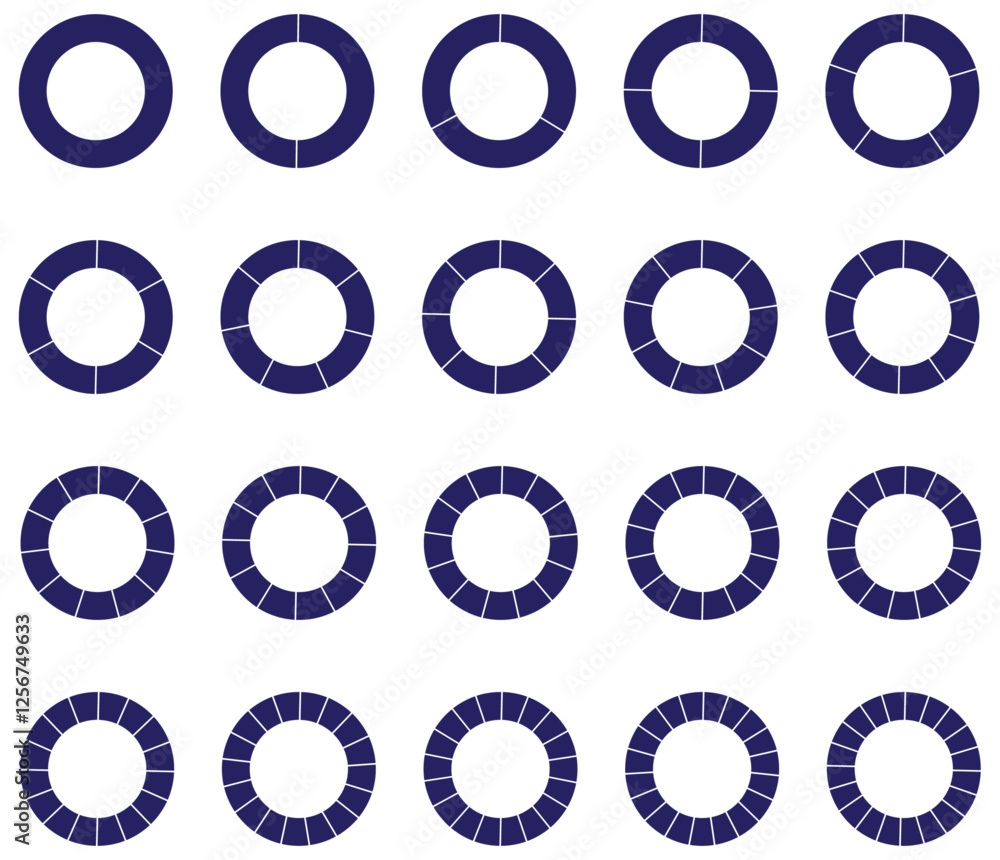 Pie charts diagrams. Donut chart segments collection. Wheel diagrams ...