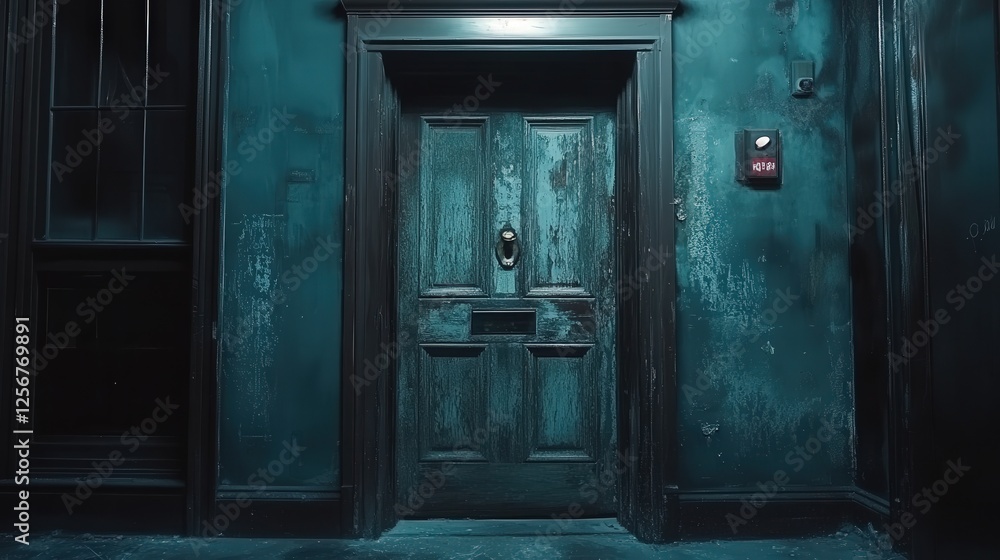 fire exit door of an old building, capturing the wear and tear over ...