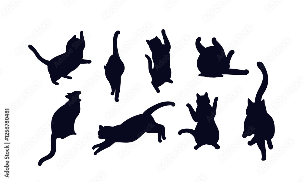 Cat shadows set. Silhouettes of kittens in various positions. Domestic ...