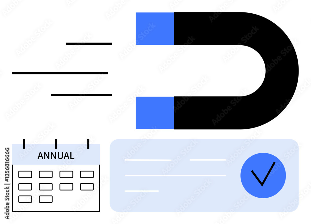 Magnet attracting items towards itself, calendar labeled Annual, and a ...