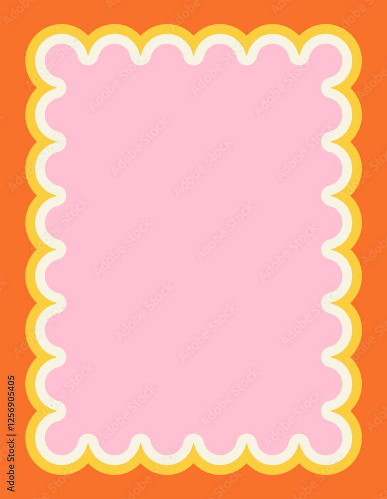 Retro frame. Colorful border template with wavy scalloped edge and ...