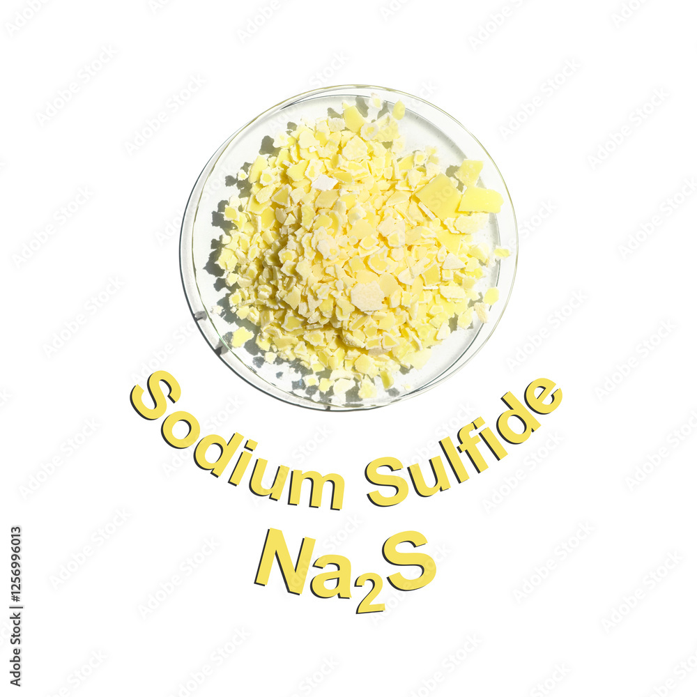 Sodium sulfide flake with chemical formula. Chemical used in the pulp ...