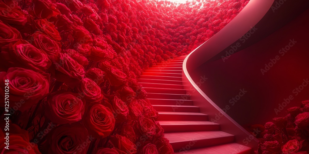 Red Rose Staircase Romantic Floral Installation Photography Stock Photo ...