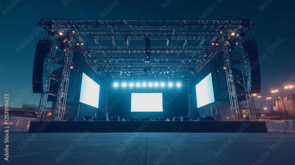 an outdoor concert stage with steel trusses and LED screens Stock ...