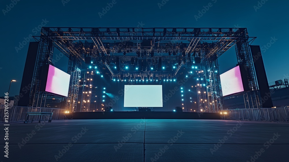an outdoor concert stage with steel trusses and LED screens Stock ...
