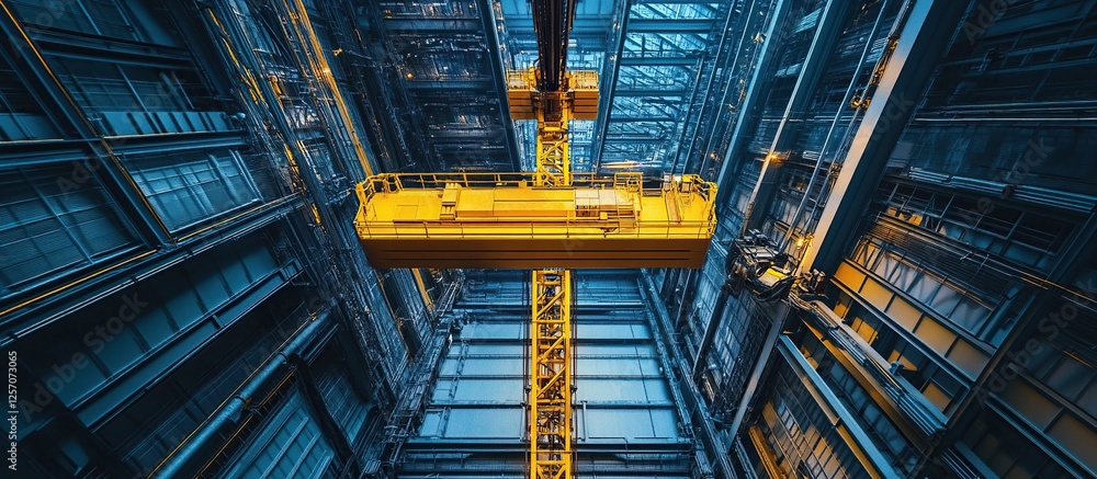 Industrial Crane Ascends High within Modern Factory Structure ...