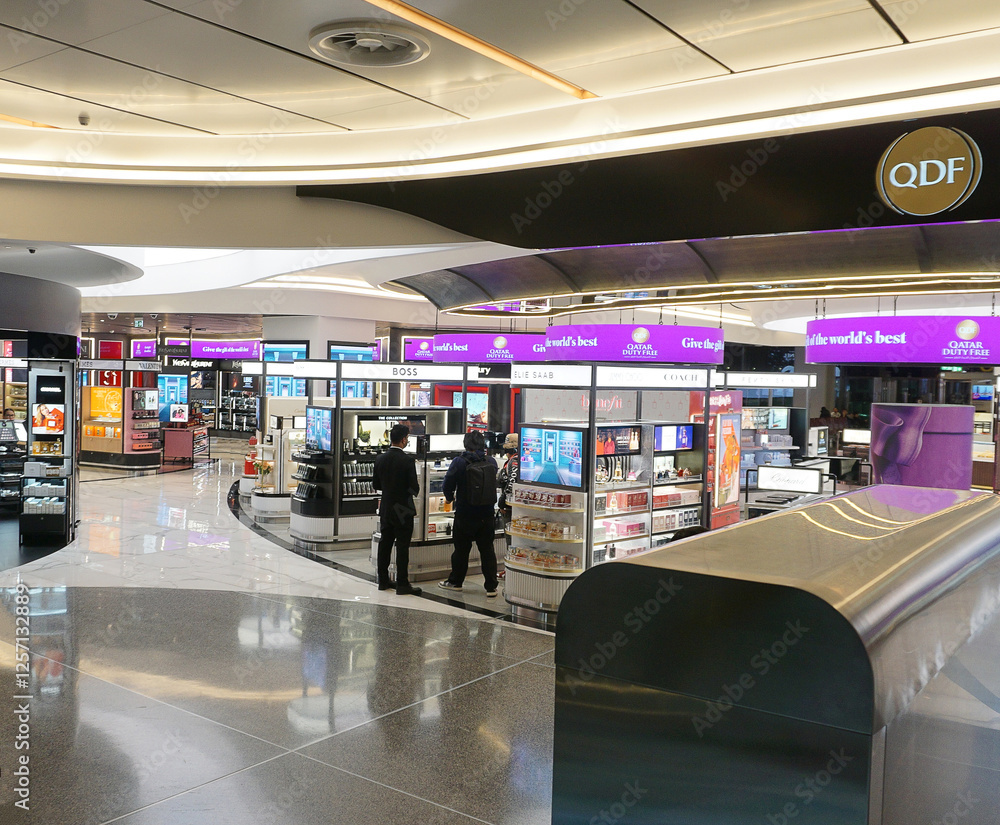 Doha, Qatar - January 20, 2025: Duty free shop in International Doha ...