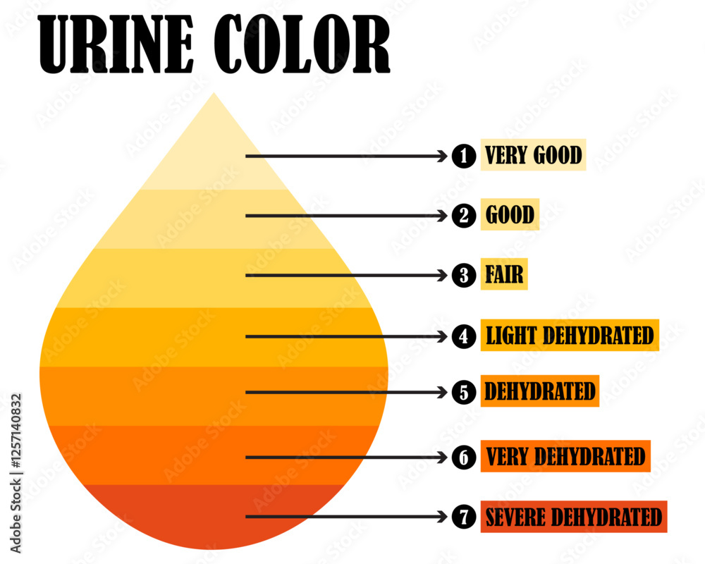 Urine color chart icon set collection. Urine color chart hydration dehydration levels health ...