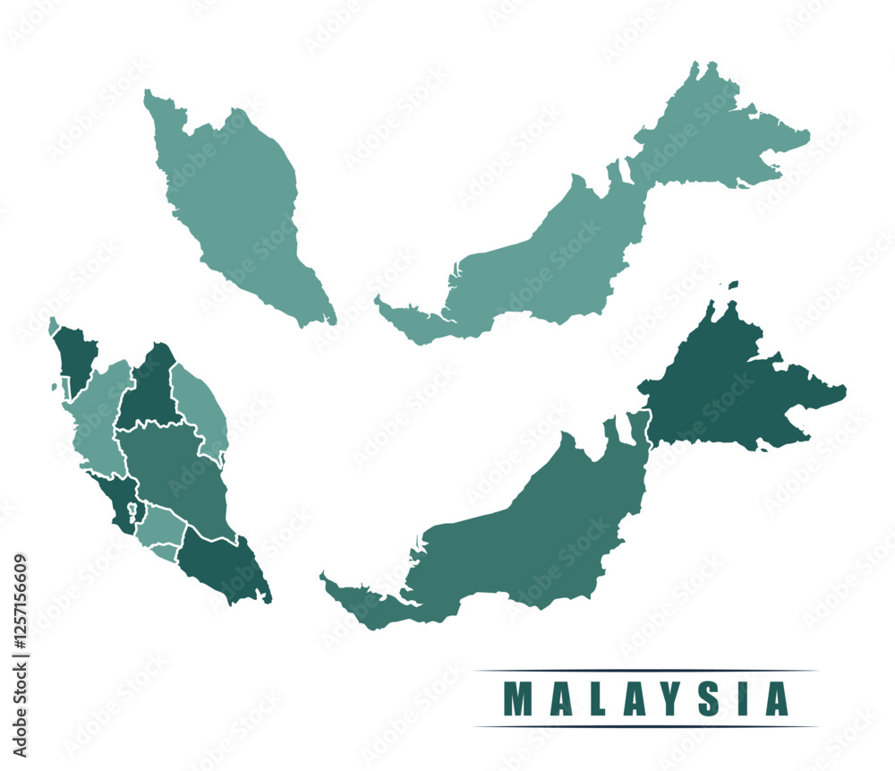 Malaysia simple flat political map with states border Stock Vector ...