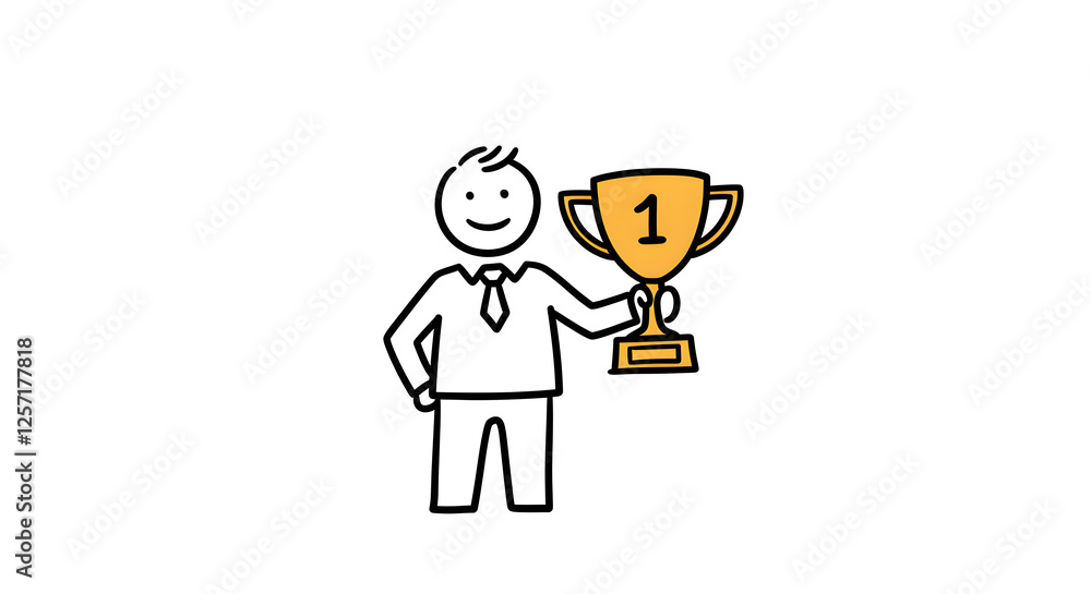 Stick Figure Holding Trophy Celebrating Success and Winning First Place ...