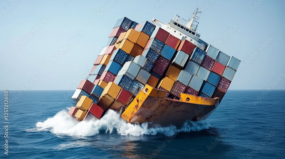 Cargo Ship in Distress: A dramatic image of a large cargo ship listing ...