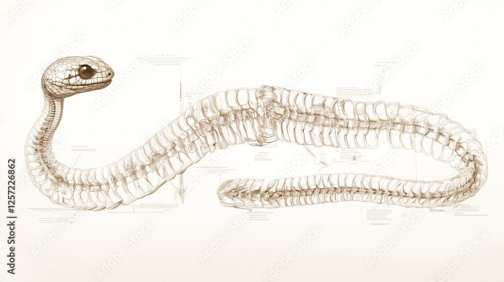 Serpentine Anatomy:Detailed illustration of a snake's skeletal ...