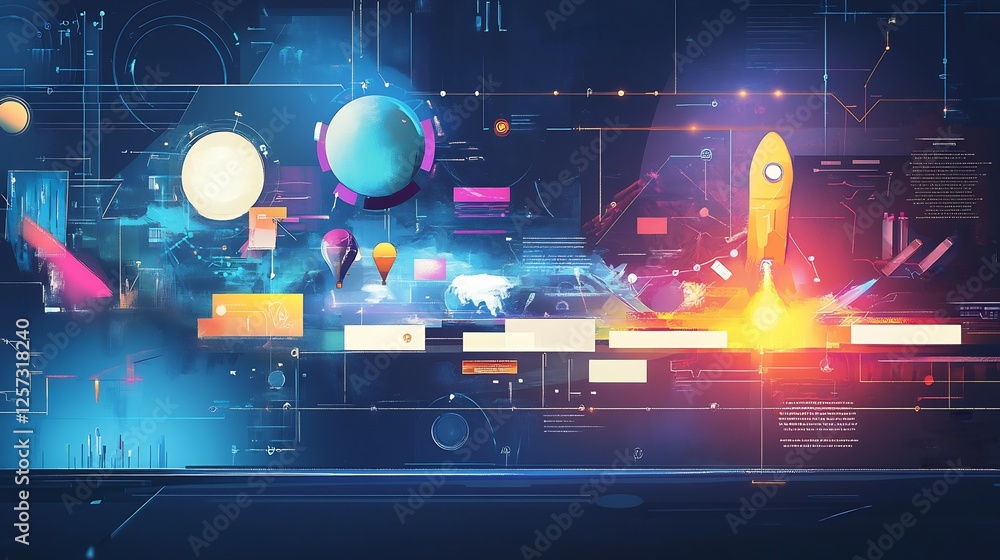 Dynamic concept art showing process of product launch strategy ...
