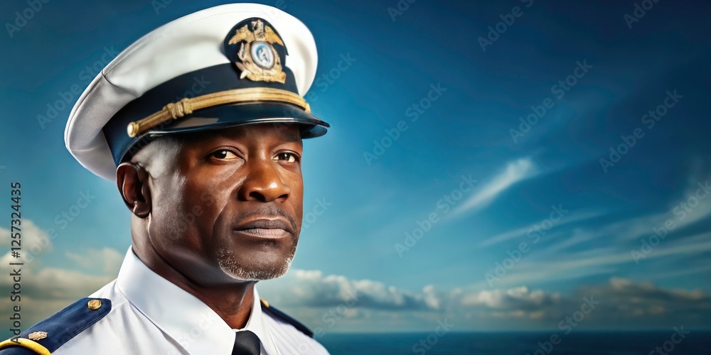 African American Marine Captain Portrait, Nautical Uniform, Anchor Cap ...
