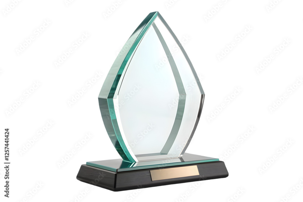 3D rendered mockup of an arrow-shaped glass trophy with an acrylic ...