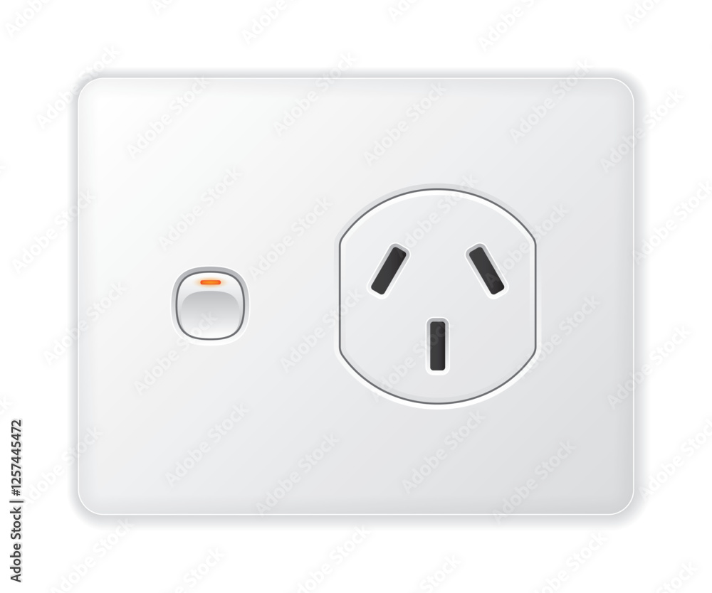 Realistic vector white socket. Type I with switches. Isolated on white ...
