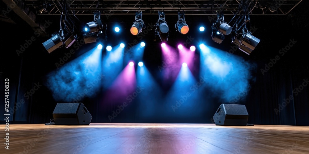 Dynamic performance stage with colorful spotlights concert hall ...