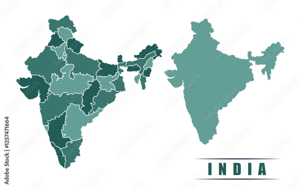 India simple flat political map with states border Stock Vector | Adobe ...