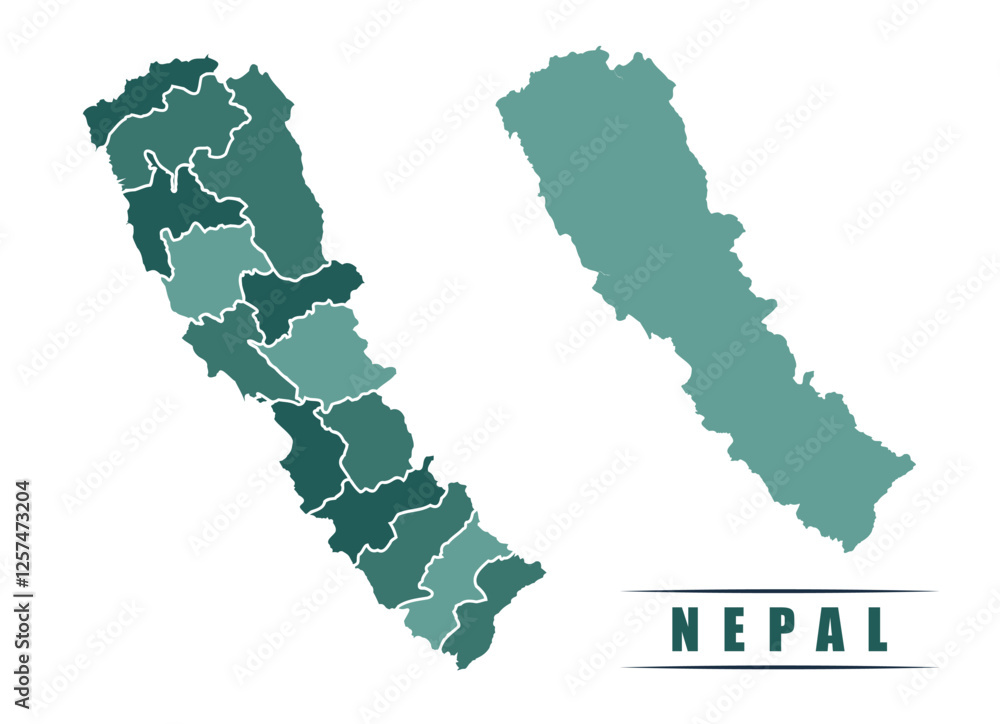 Nepal simple flat political map with states border Stock Vector | Adobe ...