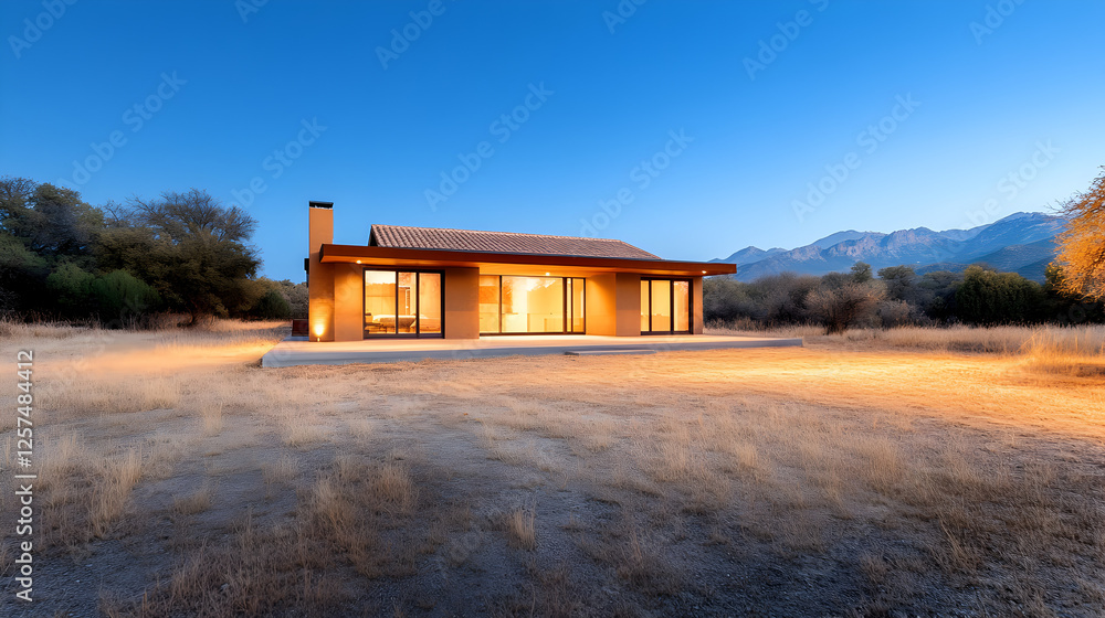 Adobe house, single-story house made of sun-dried clay bricks, with ...