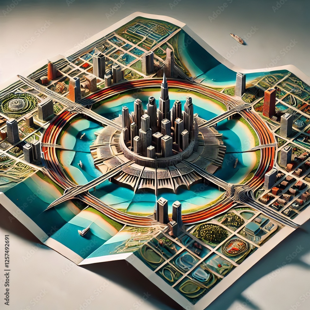 Pop Up Map A map with pop up elements creating a D like effect w Stock ...