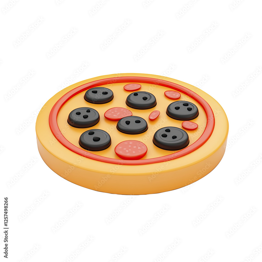 Cartoon pepperoni pizza, 3D render, white background, food app icon ...