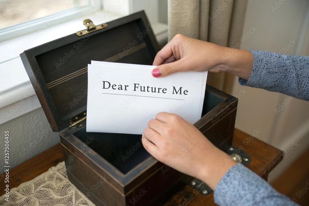 hand put mail letter for future self in time capsule box Stock Photo ...
