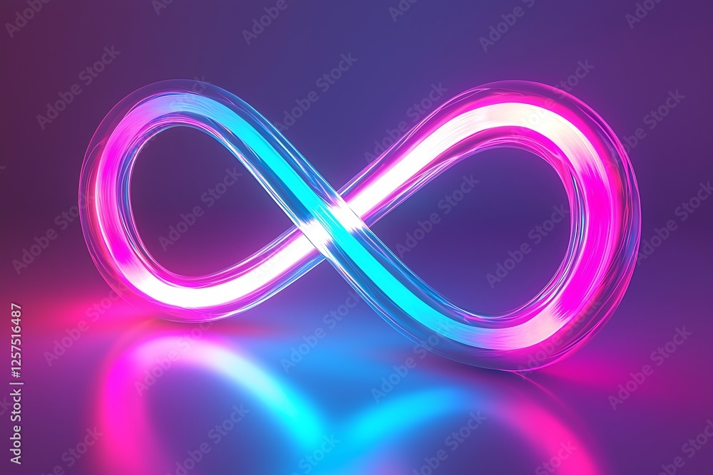 3D render an infinity symbol in neon light, looping in the ultraviolet ...