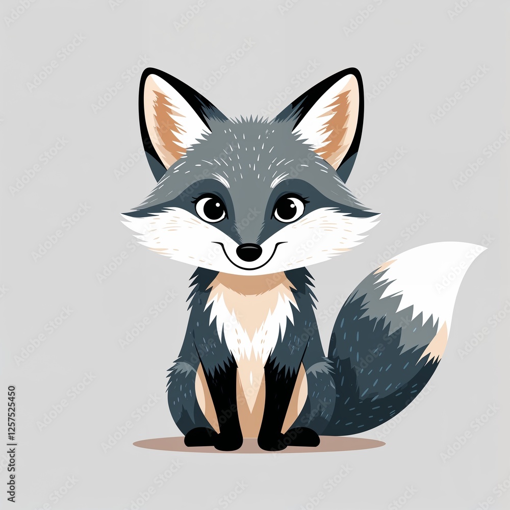 Cute gray fox cartoon illustration on plain white background Stock ...