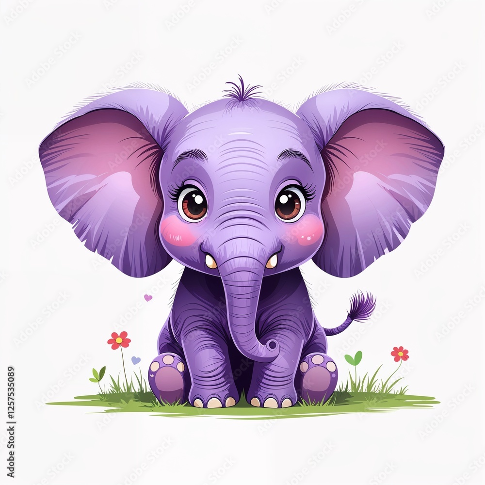 Cute purple elephant cartoon illustration on plain white background ...