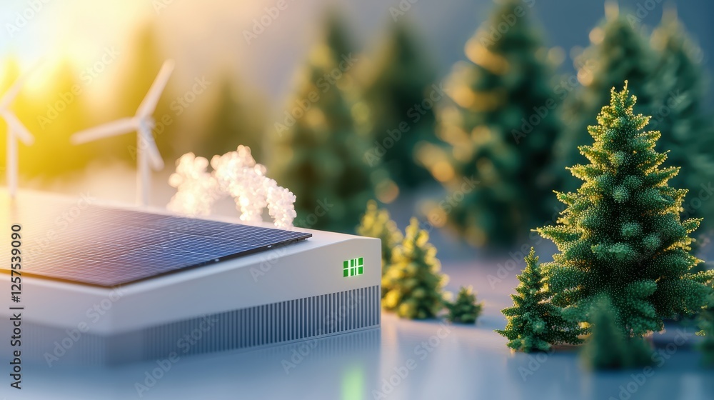 net zero emission Smokeless industrial plants with solar panels and ...