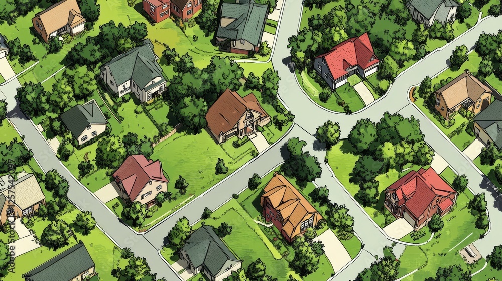 urban development mapping, residential community plan, aerial site ...