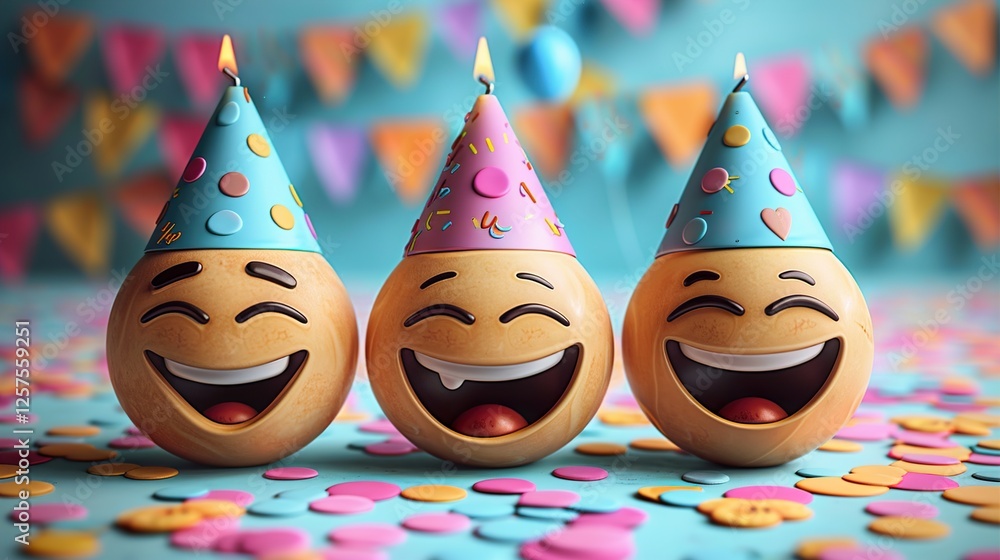 Smiley birthday emoji vector set. Smileys emoticon birthday party icon ...