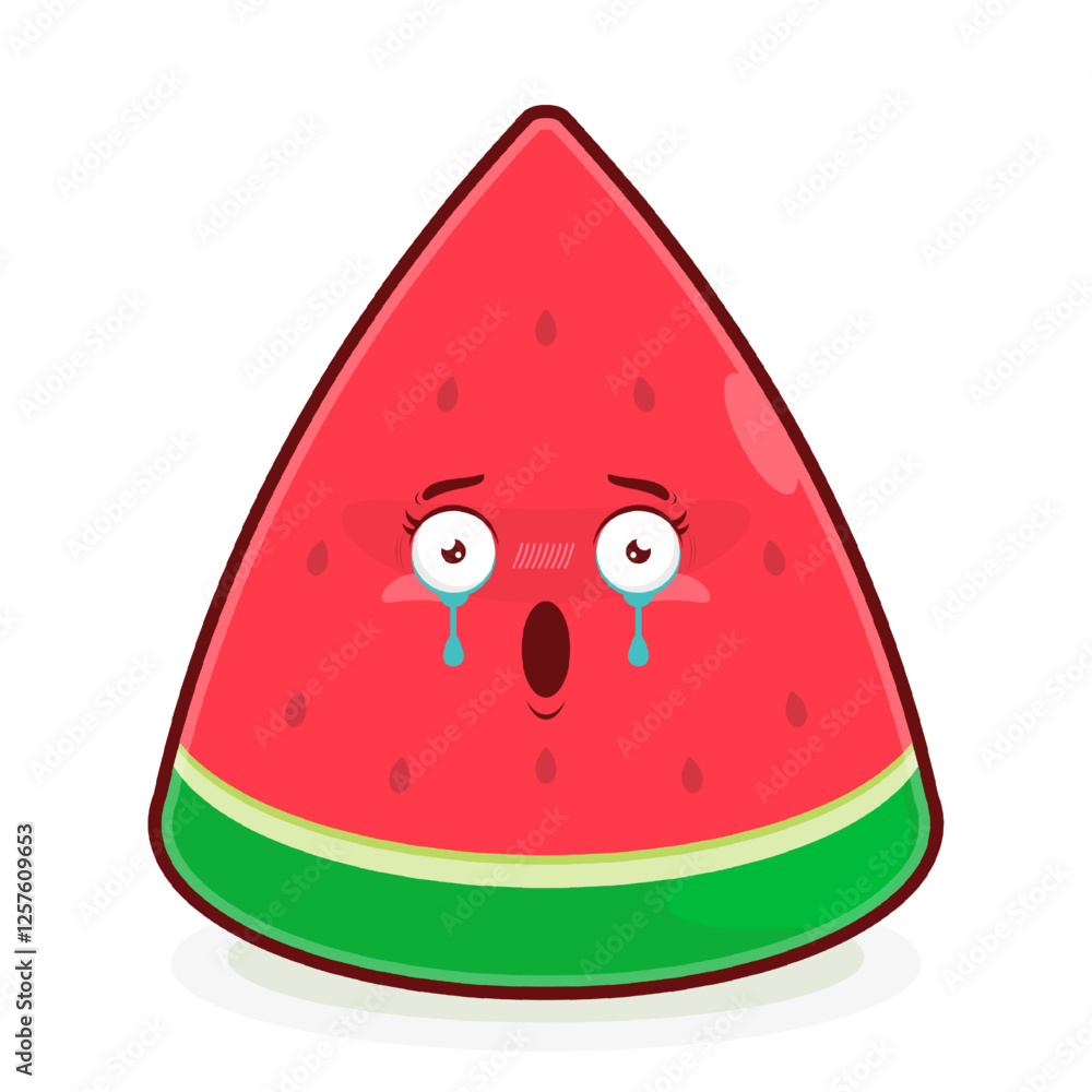 watermelon slice scared face cartoon cute Stock Vector | Adobe Stock