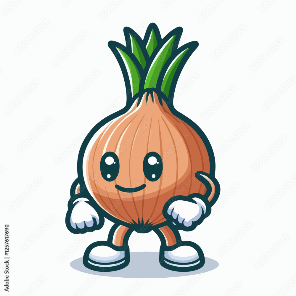 Smiling Onion Cartoon Character: A cheerful cartoon onion with a big ...
