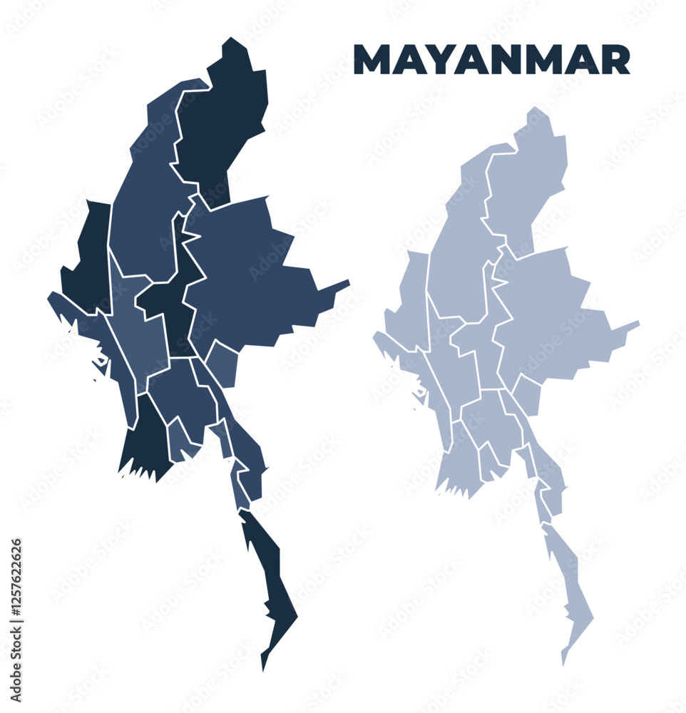 Mayanmar political map with states border outline Stock Vector | Adobe ...