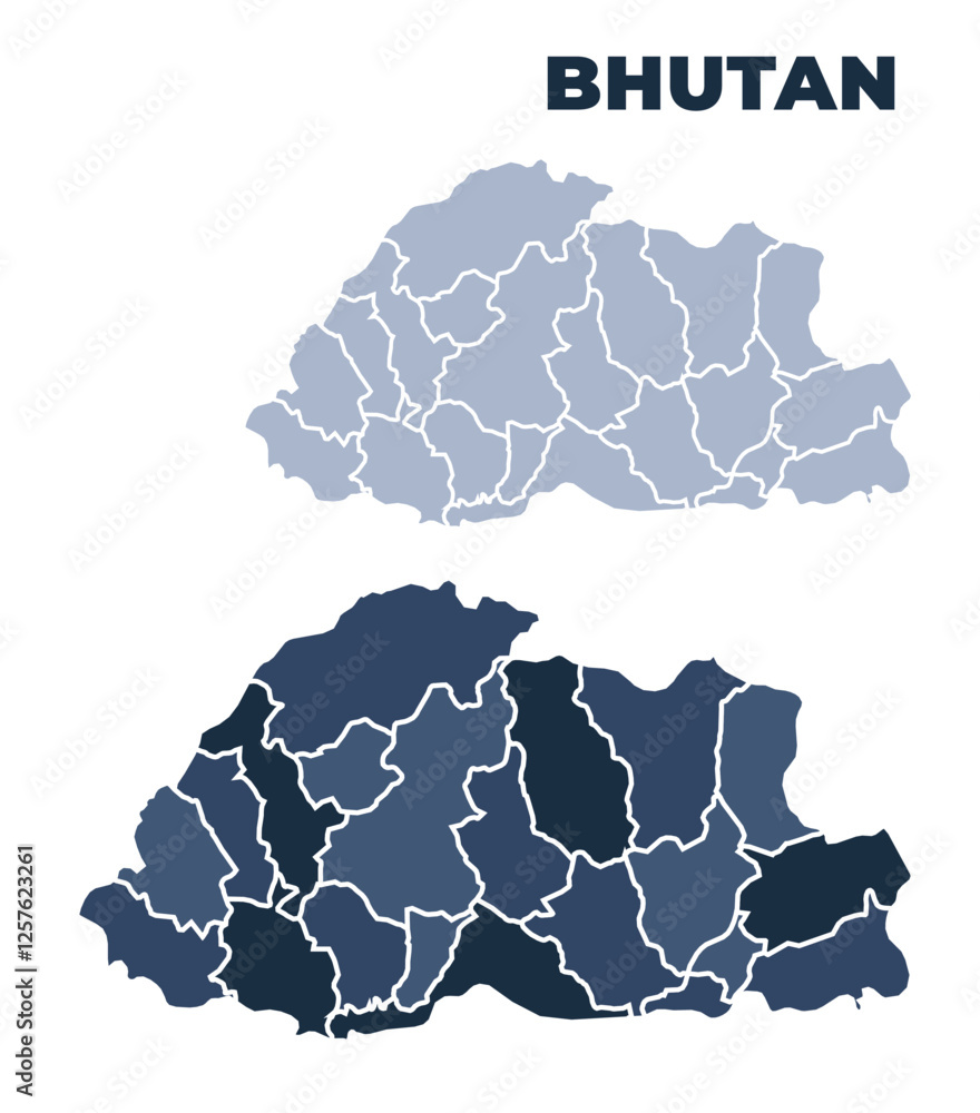 Bhutan political map with states border outline Stock Vector | Adobe Stock